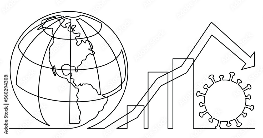 continuous line drawing of declining number of coronavirus cases on our ...