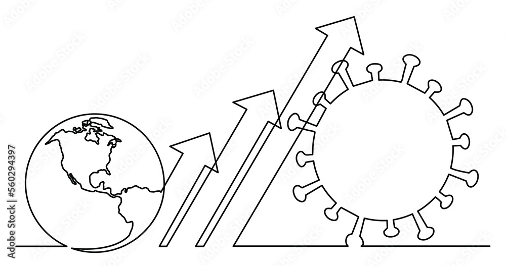 continuous line drawing of frowing number of coronavirus cases in the ...