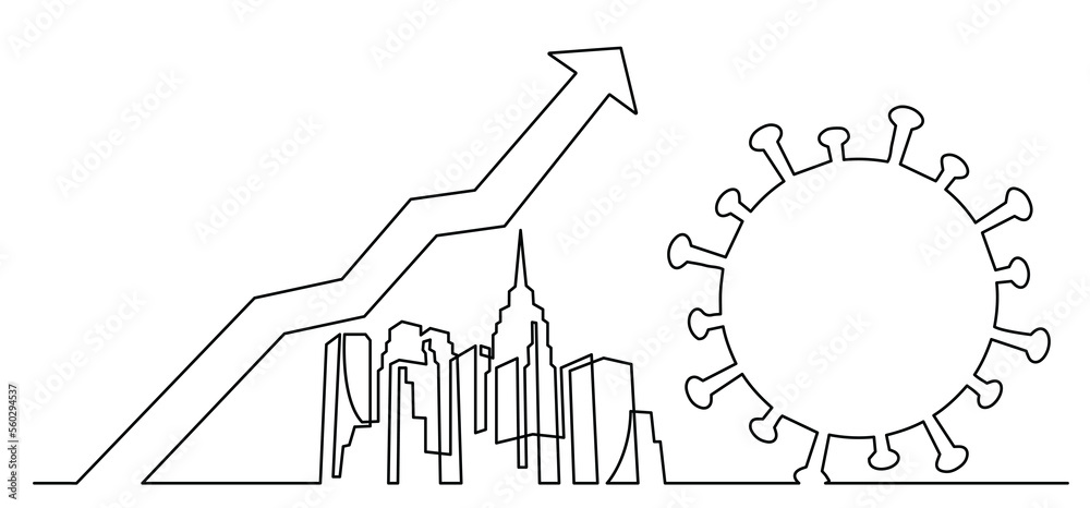 continuous line drawing of symbol of growing number of coronavirus ...