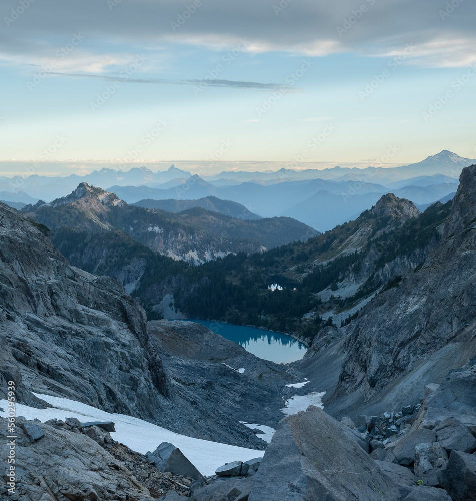 Looking back at Glacier Peak and Jade Lake from Dip Top Gap in ...