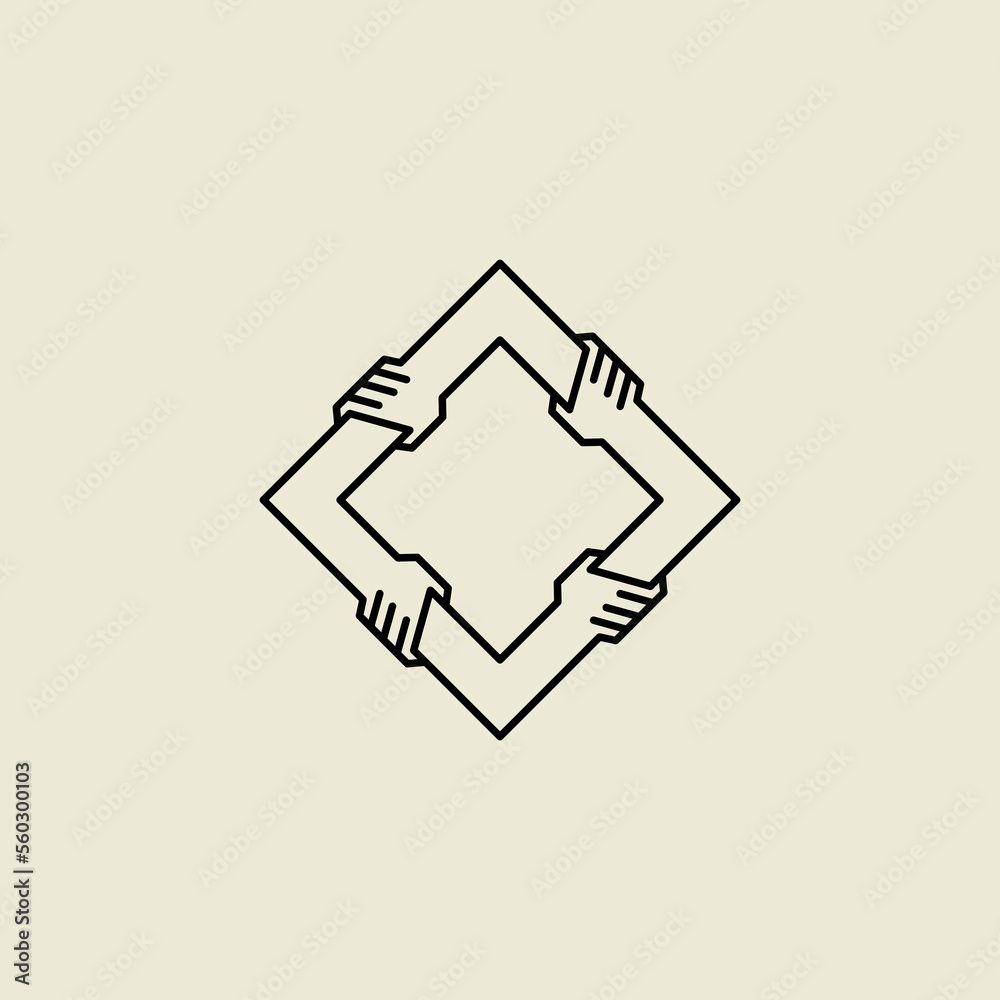 teamwork unity logo design with four hand concept vector illustration ...