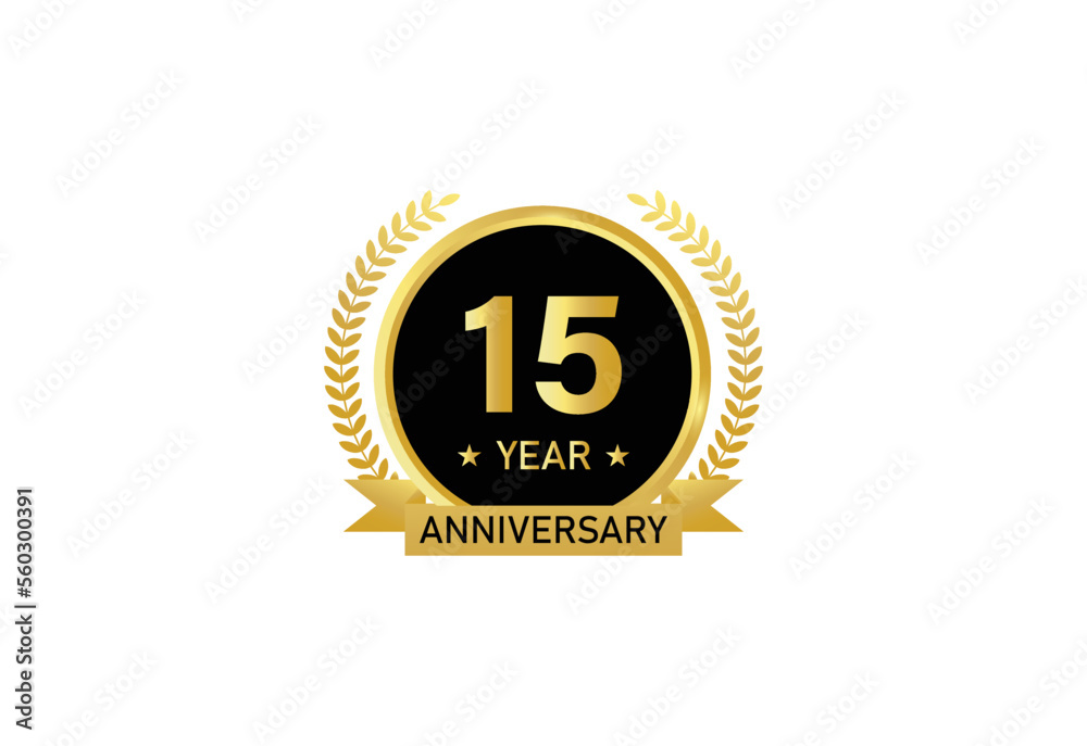 15 year anniversary celebration. Anniversary logo with ring and elegant ...