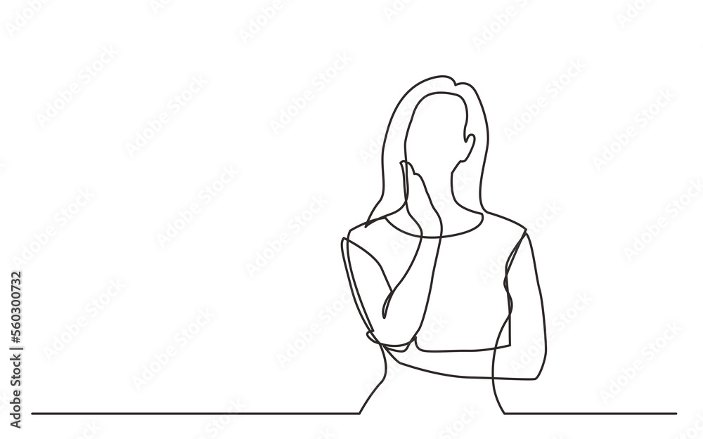 continuous line drawing worried woman thinking - PNG image with ...