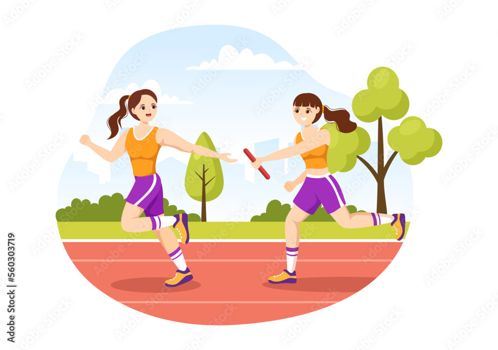 Relay Race Illustration by Passing the Baton to Teammates Until ...