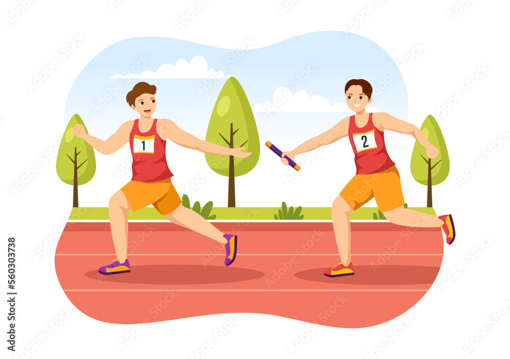 Relay Race Illustration by Passing the Baton to Teammates Until ...