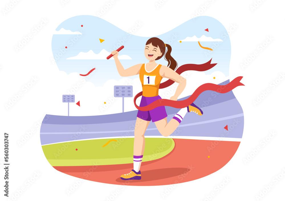 Relay Race Illustration by Passing the Baton to Teammates Until ...