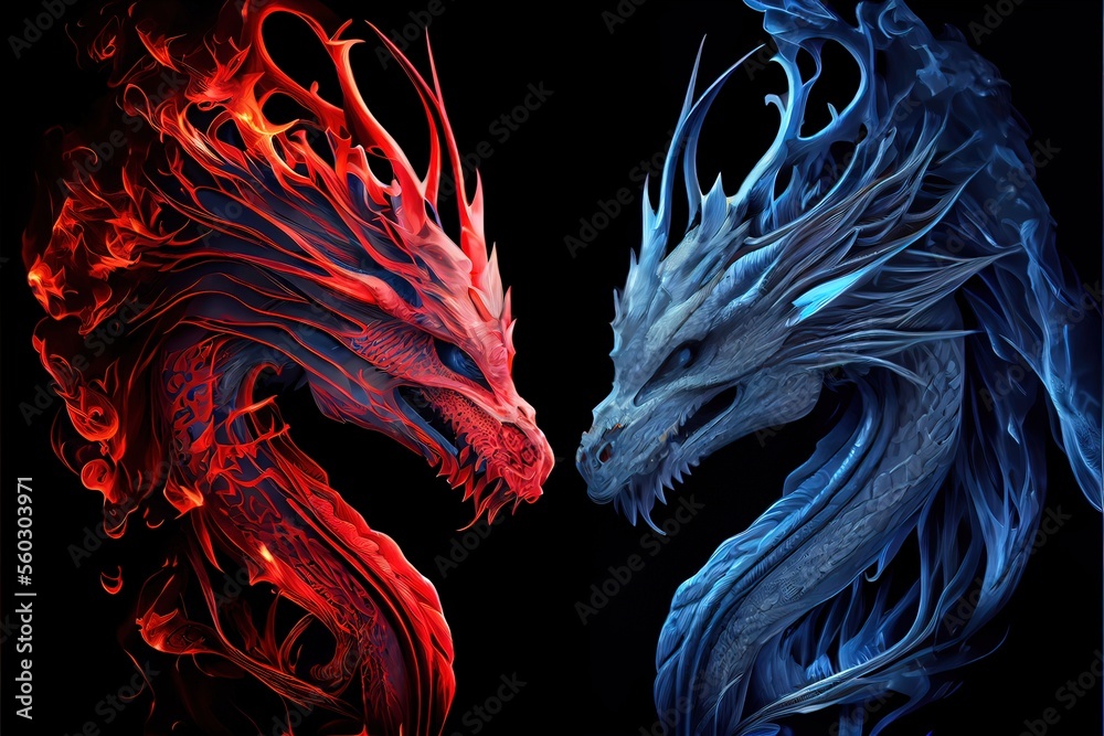 Blue And Red Fire Dragon