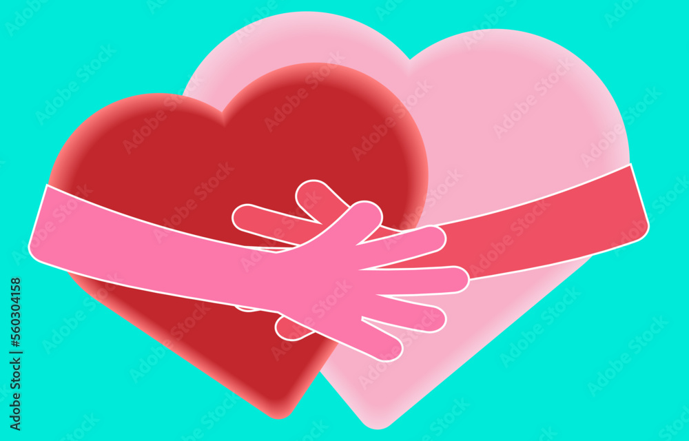 Two hearts in each other's arms. Symbol of sending, transmission ...