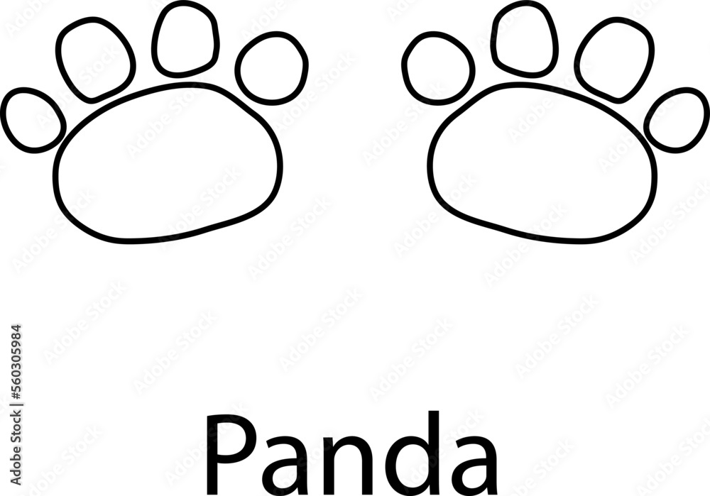 Panda footprint track. Bear paw step in black color on white background ...