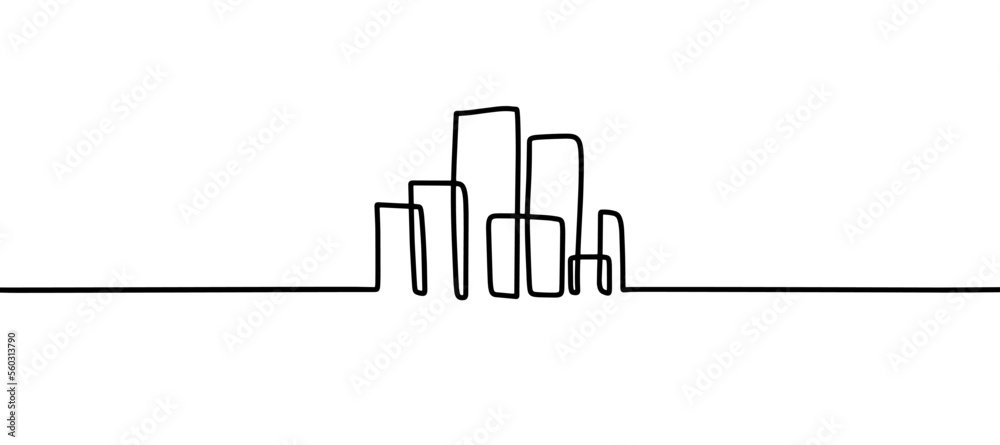 Cityscape continuous line drawing art banner background design vector ...