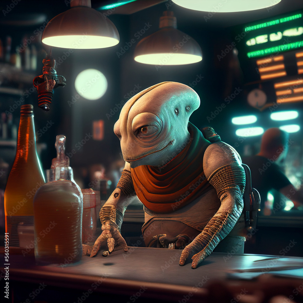 Female alien in a bar in space, generative ai Stock Illustration ...