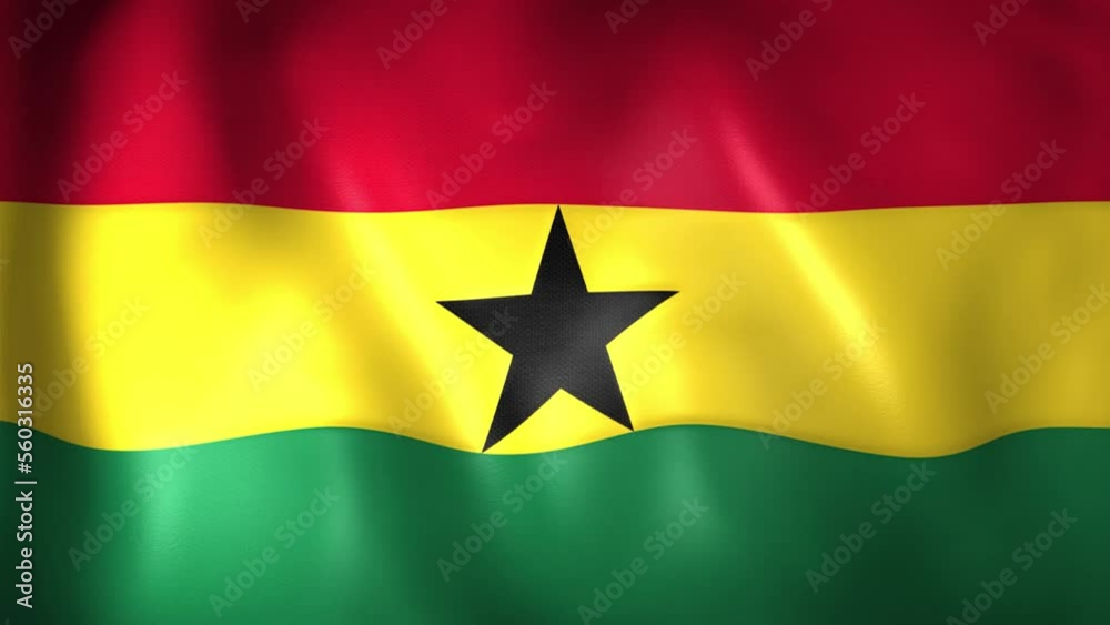 Animation of the Ghanaian flag. 4K. Ghana flag flying, Republic of Ghana flag render animation ...