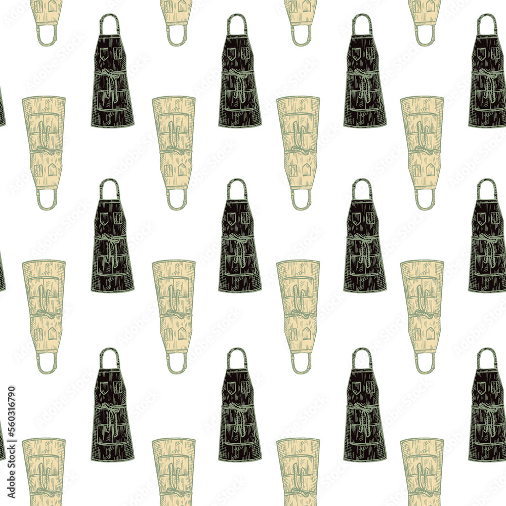 Aprons engraved seamless pattern. Vintage background for kitchen in ...