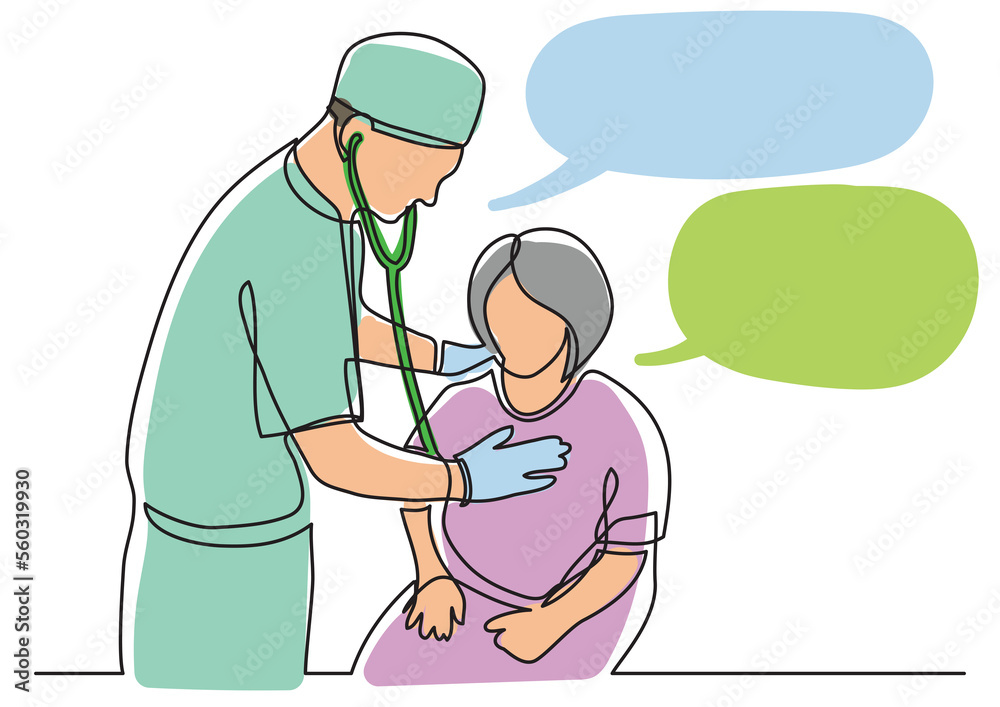 continuous line drawing doctor examining female patient - PNG image ...