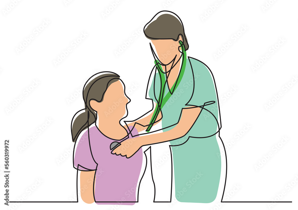continuous line drawing doctor examining patient - PNG image with ...