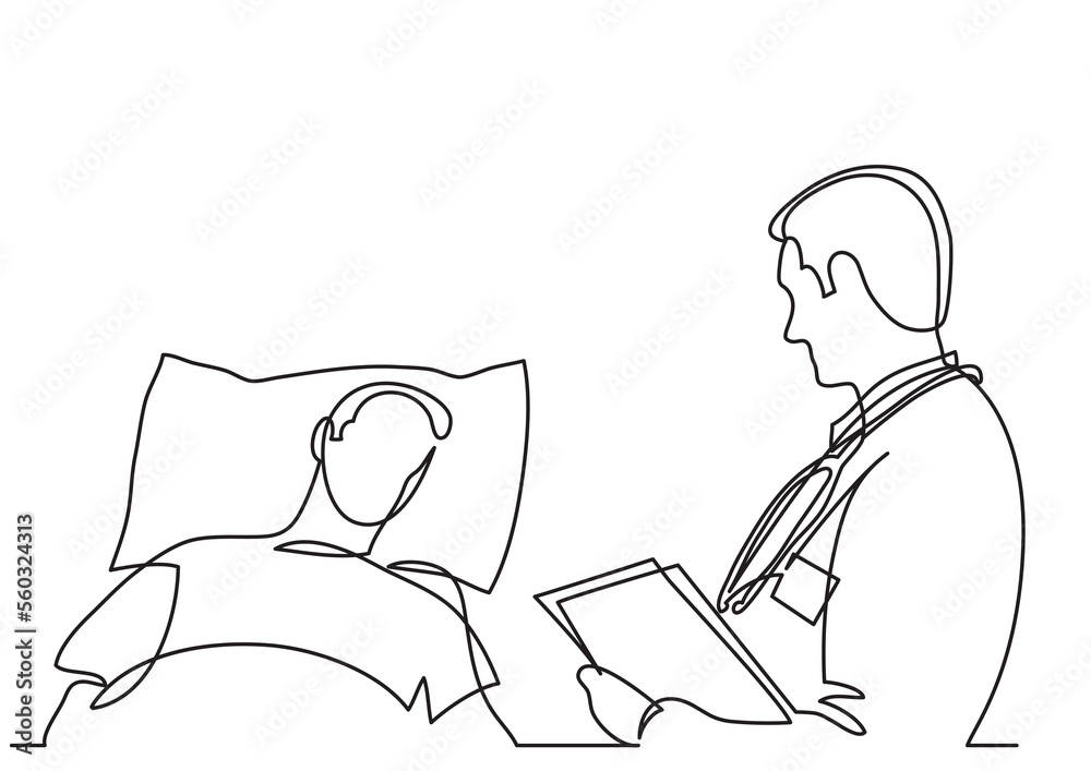 continuous line drawing doctor talking with patient in bed - PNG image ...