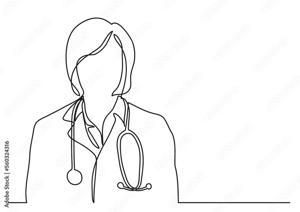 continuous line drawing doctor with stethoscope - PNG image with ...