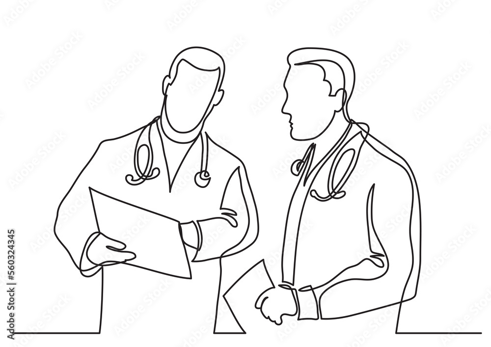 continuous line drawing doctors discussing diagnosys - PNG image with ...