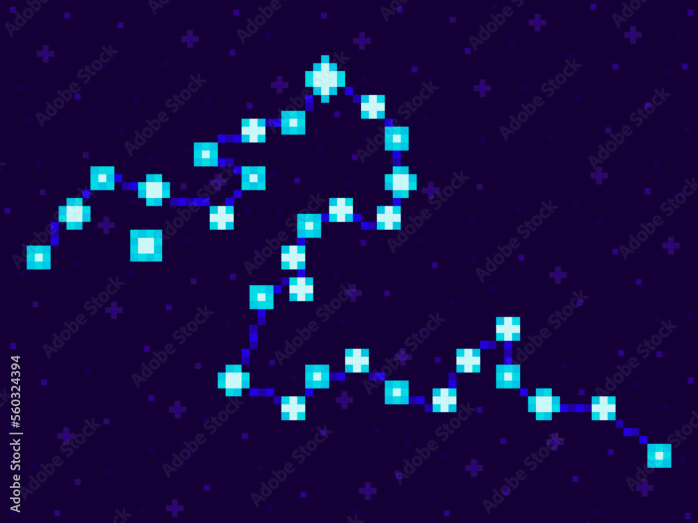 Eridanus constellation in pixel art style. 8-bit stars in the night sky ...