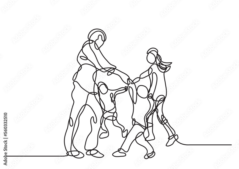 continuous line drawing happy family cheering - PNG image with ...
