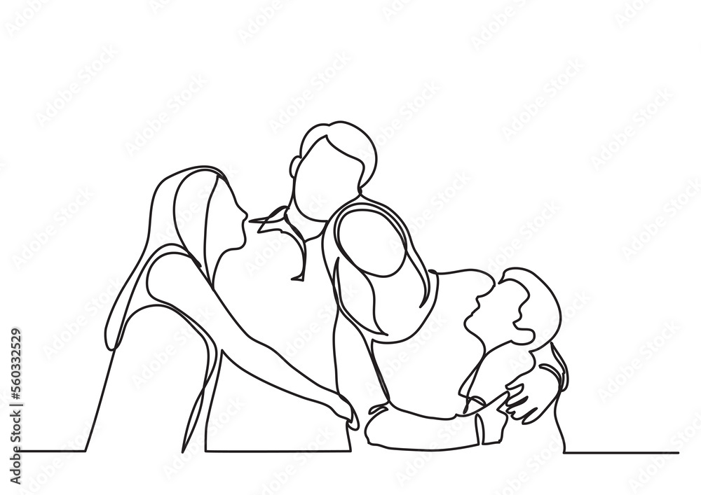 continuous line drawing happy family of four - PNG image with ...