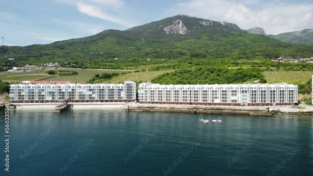 GURZUF, CRIMEA - Aerial Panoramic view on Gurzuf bay with Bear mountain ...