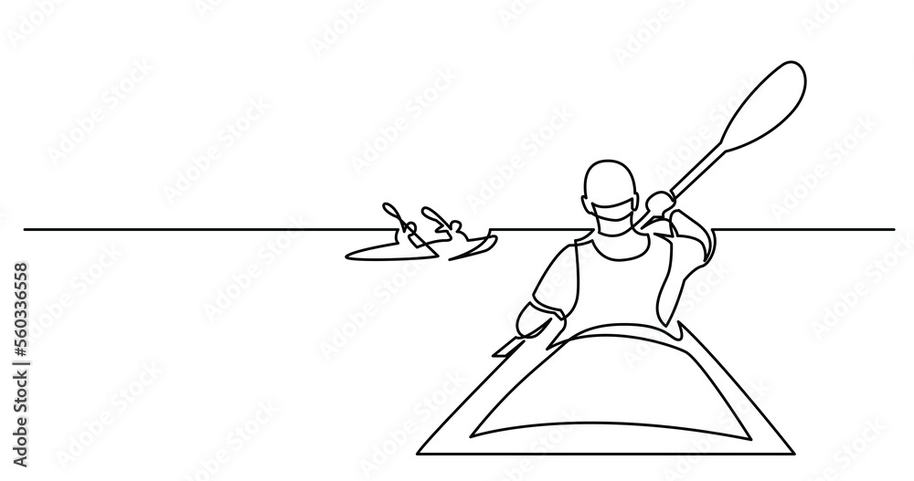 continuous line drawing of kayaking competition on water - PNG image ...