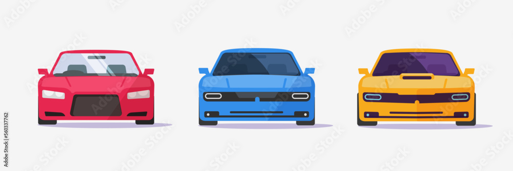 Car icon isolated set vector front view or auto vehicle electric ...