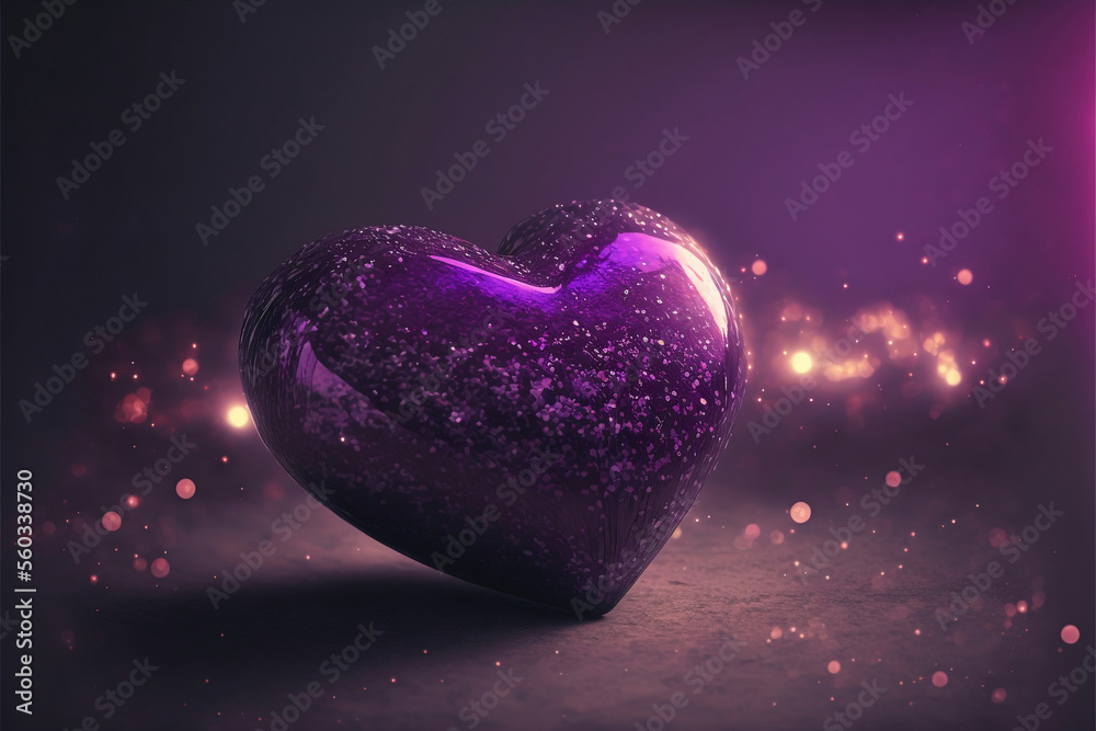 3D Render of Shiny Purple Glittery Heart Shape On Lighting Background ...