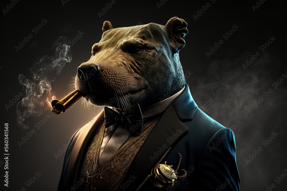Gangster animal in a black three-piece suit and smoking golden cigar ... Gangster animal in a black three-piece suit and smoking golden cigar ...