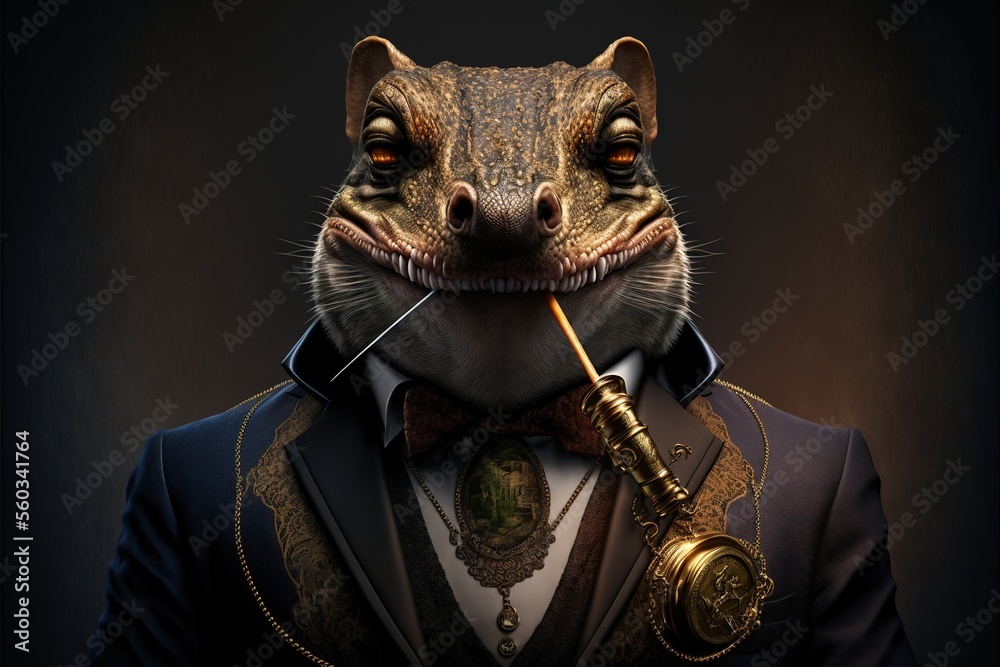 Gangster frog in a black three-piece suit and smoking golden cigar ...
