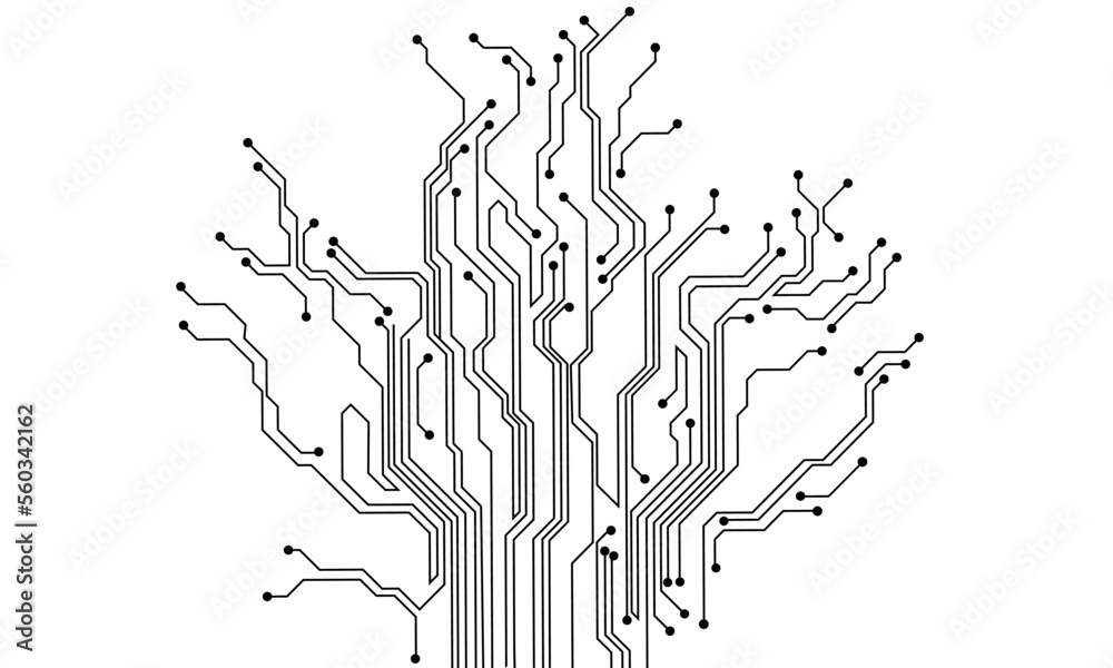 Black line circuit computer technology futuristic on white background ...