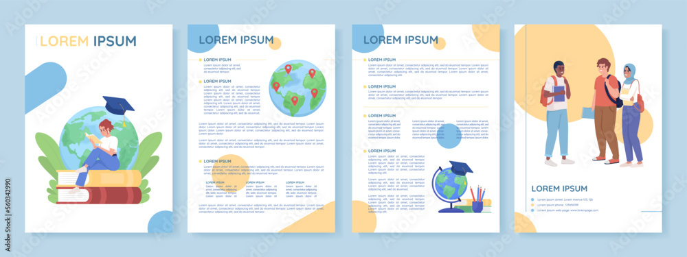 International student flat vector brochure template. Foreign education ...