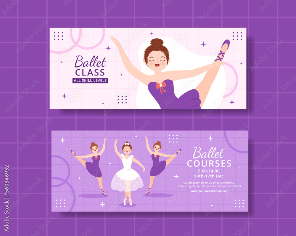 Ballet or Ballerina Horizontal Banner Flat Cartoon Hand Drawn ...