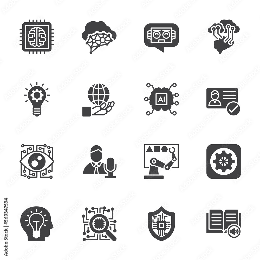 AI Artificial Intelligence technology and Machine Learning Icons ...