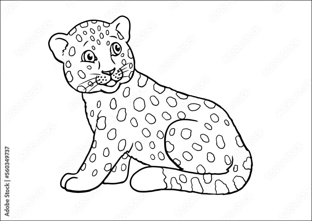 Cute leopard baby to color in. Vector template for a coloring book with ...