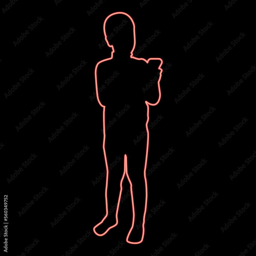 Neon boy holding smartphone phone Playing tablet Male using ...
