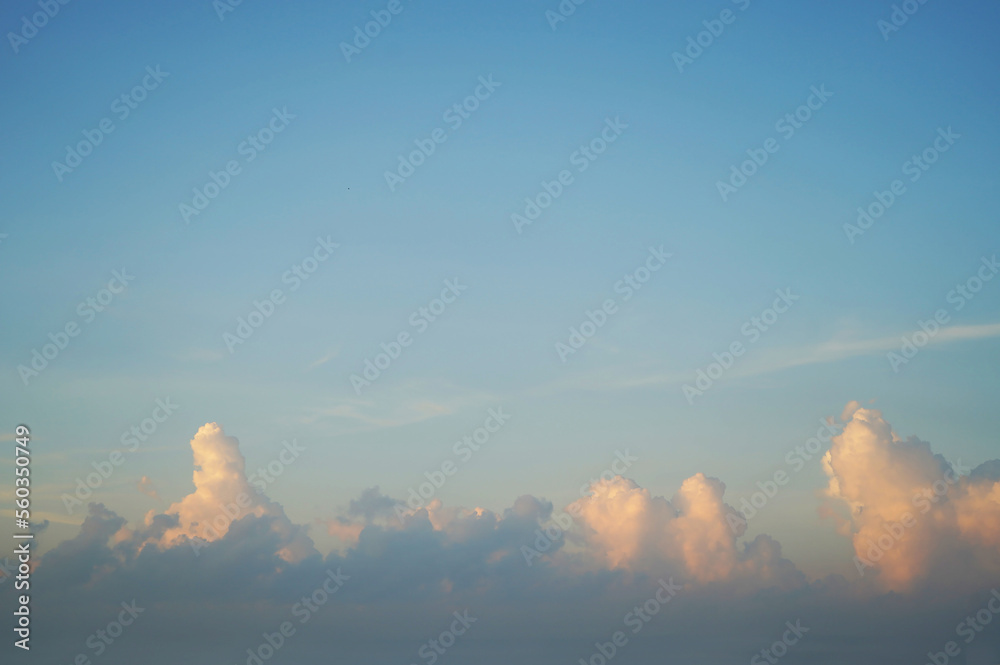 Blue sky and clouds background. Sunset sunrise light on sky. Sky only ...