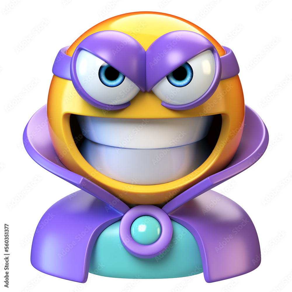 Emoji super villain, emoticon masked as evil character, 3d rendering ...