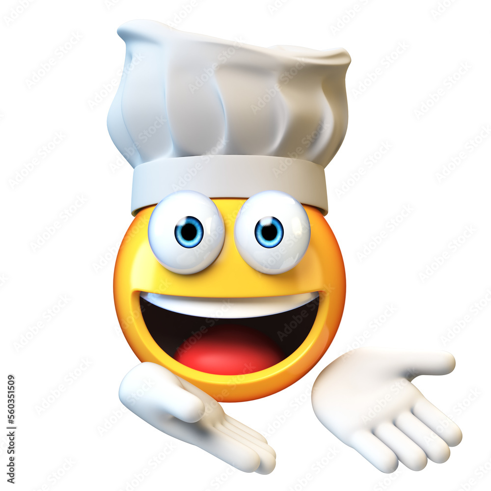Emoji cook isolated on white background,emoticon restaurant chef 3d ...