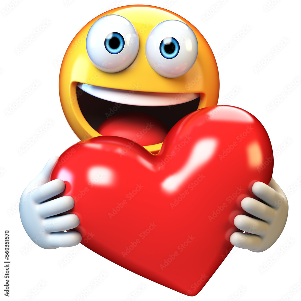 Emoji with big heart isolated on white background 3d rendering Stock ...