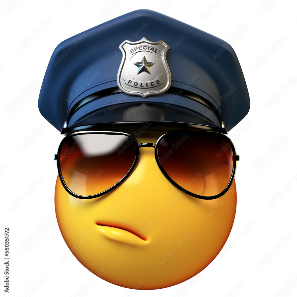 Policeman emoji isolated on white background, cop emoticon 3d rendering ...