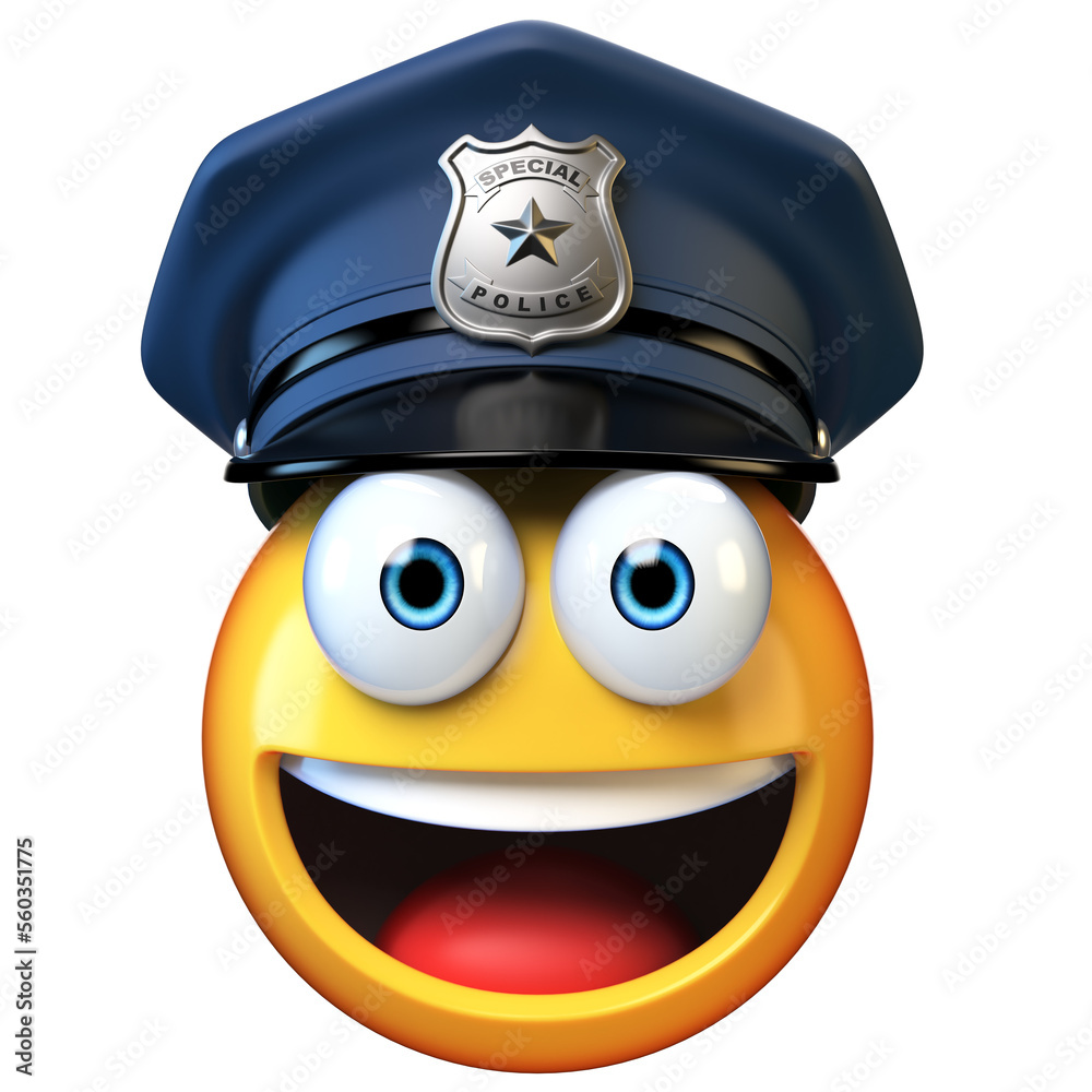 Policeman emoji isolated on white background, cop emoticon 3d rendering ...