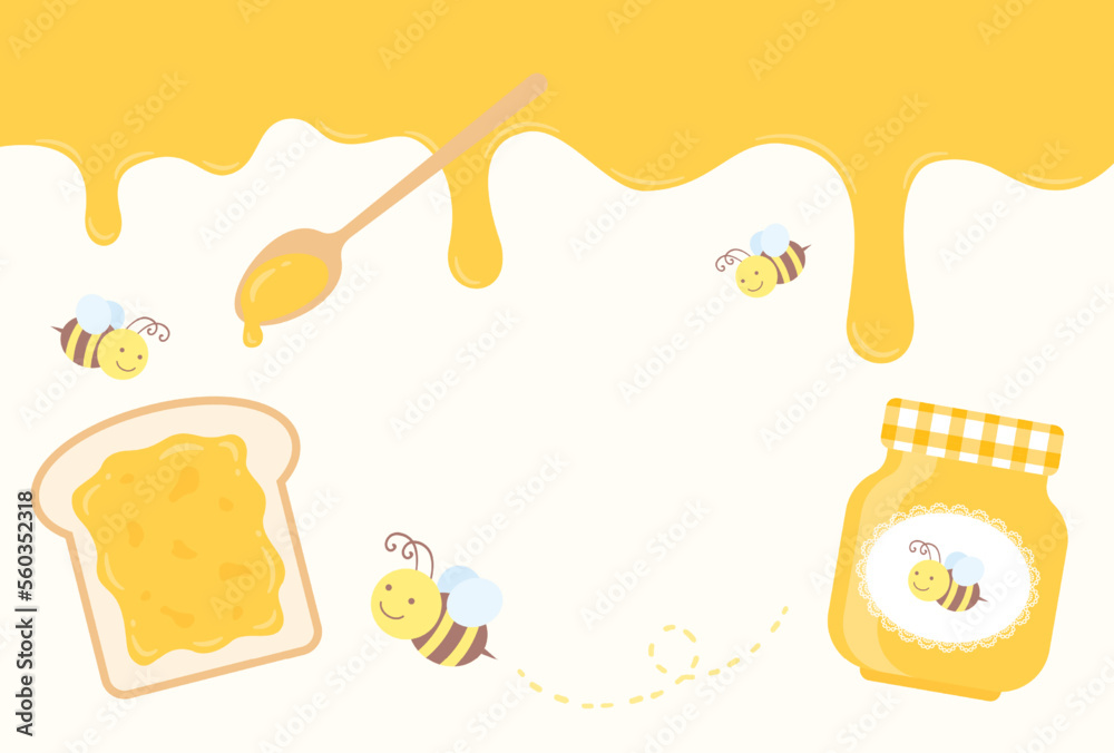 vector background with a set of honey, toast and bees for banners ...