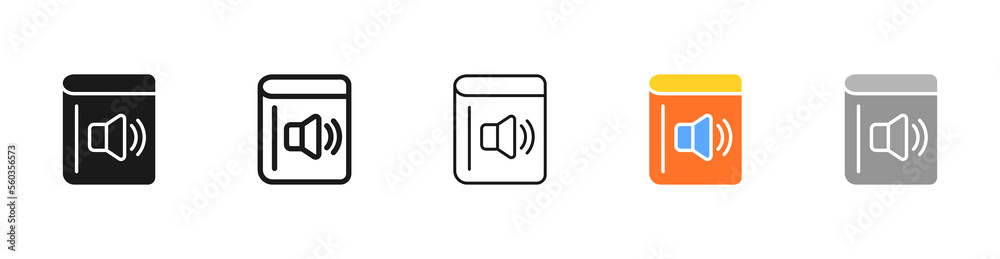 Audiobook set icon. Reading, speaker, volume, library, atheneum ...