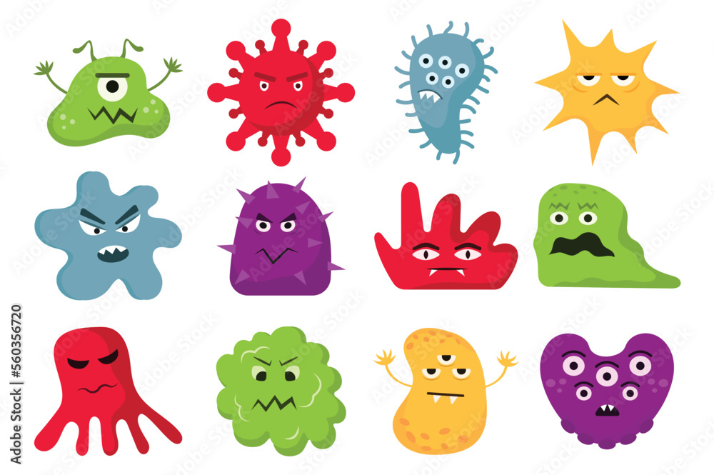 Cartoon viruses set concept without people scene in the flat cartoon ...