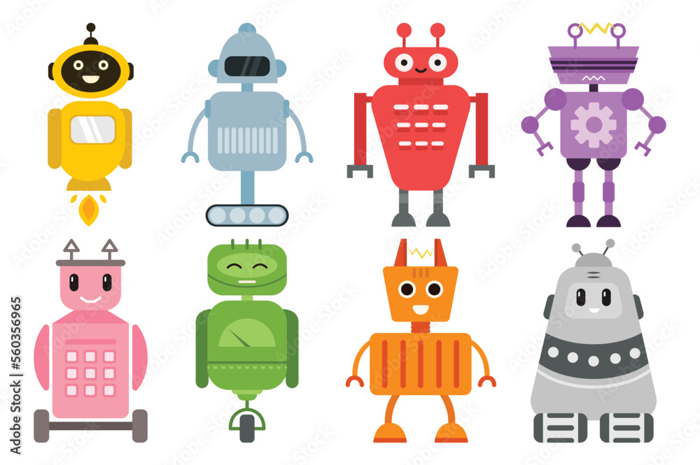 Set of robots set concept without people scene in the flat cartoon ...