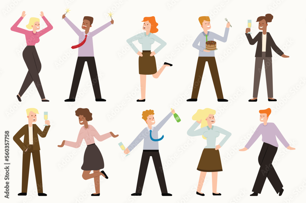 Office party people set concept with people scene in the flat cartoon ...