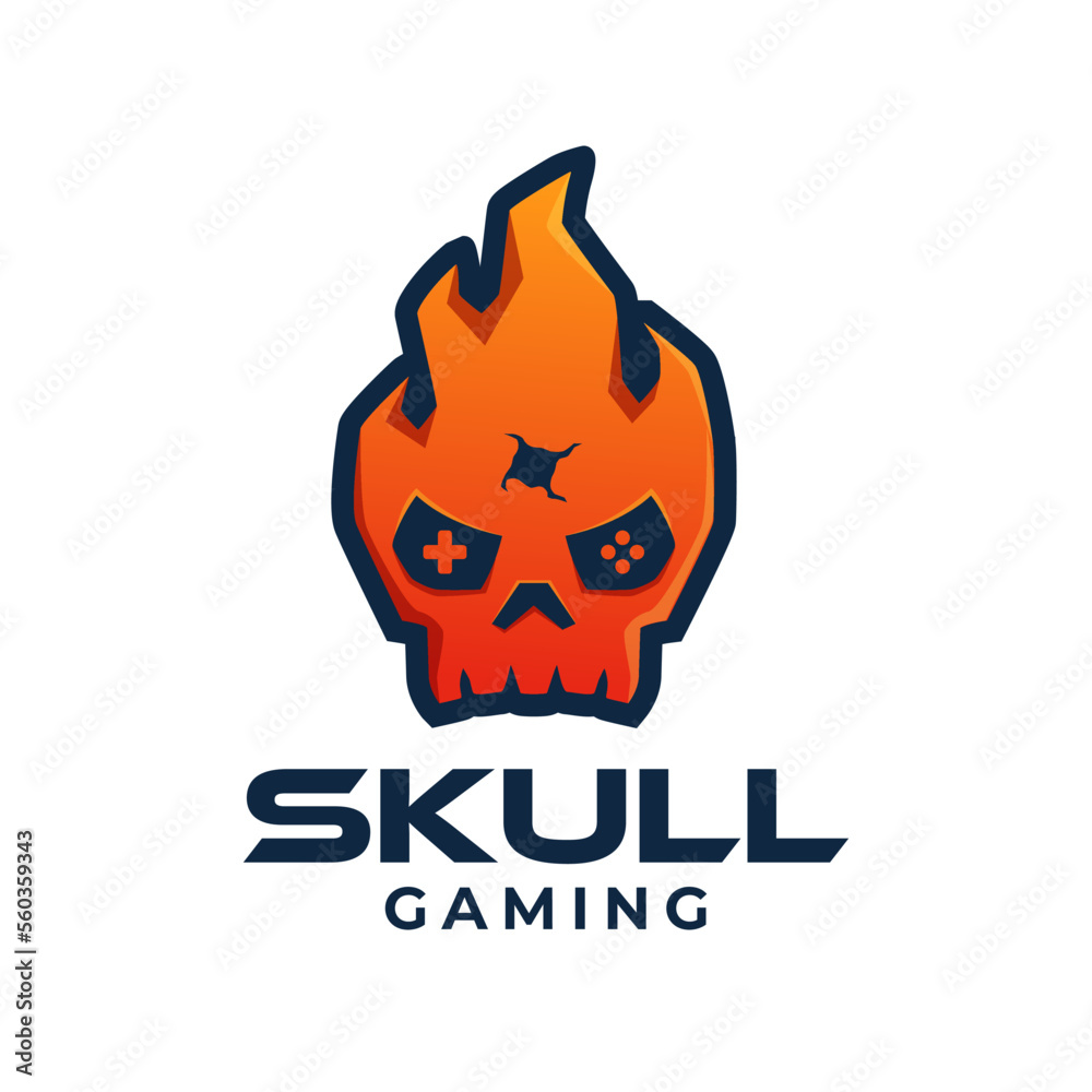 Hot Gaming Skull with Fire Flame Symbol Logo Template Stock Vector ...