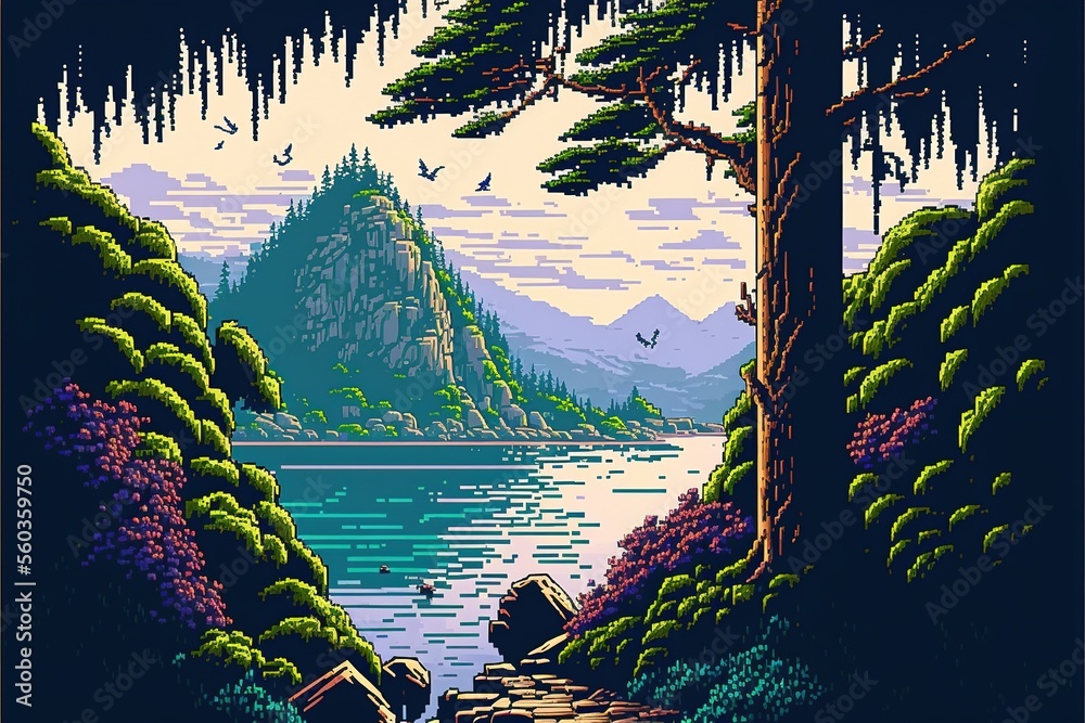 Retroactive Nature Shot In A Style Of 1990s Point And Click 16bit Game Generative Ai Pixel Art